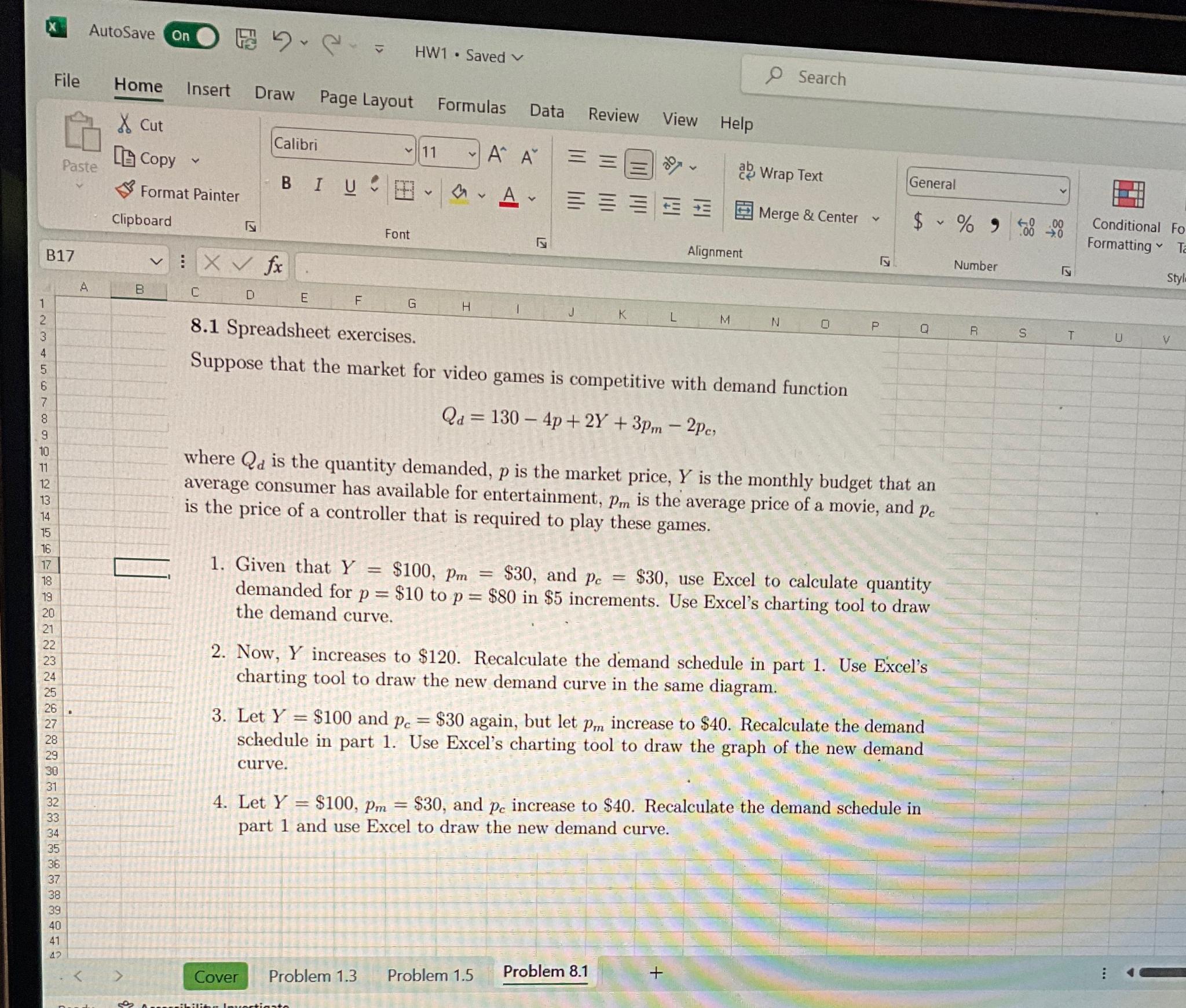 Solved 8.1 ﻿Spreadsheet exercises.Suppose that the market | Chegg.com