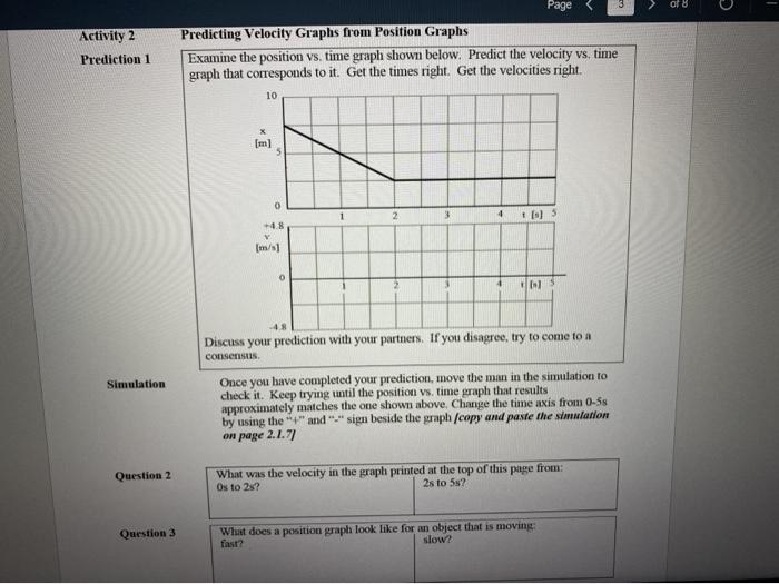 Solved of 8 Activity 2 Prediction 1 Page Predicting Velocity | Chegg.com