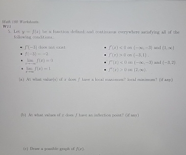 Solved Meth 180 ﻿WarkstertsW1I5. ﻿Let y=f(x) ﻿be a function | Chegg.com
