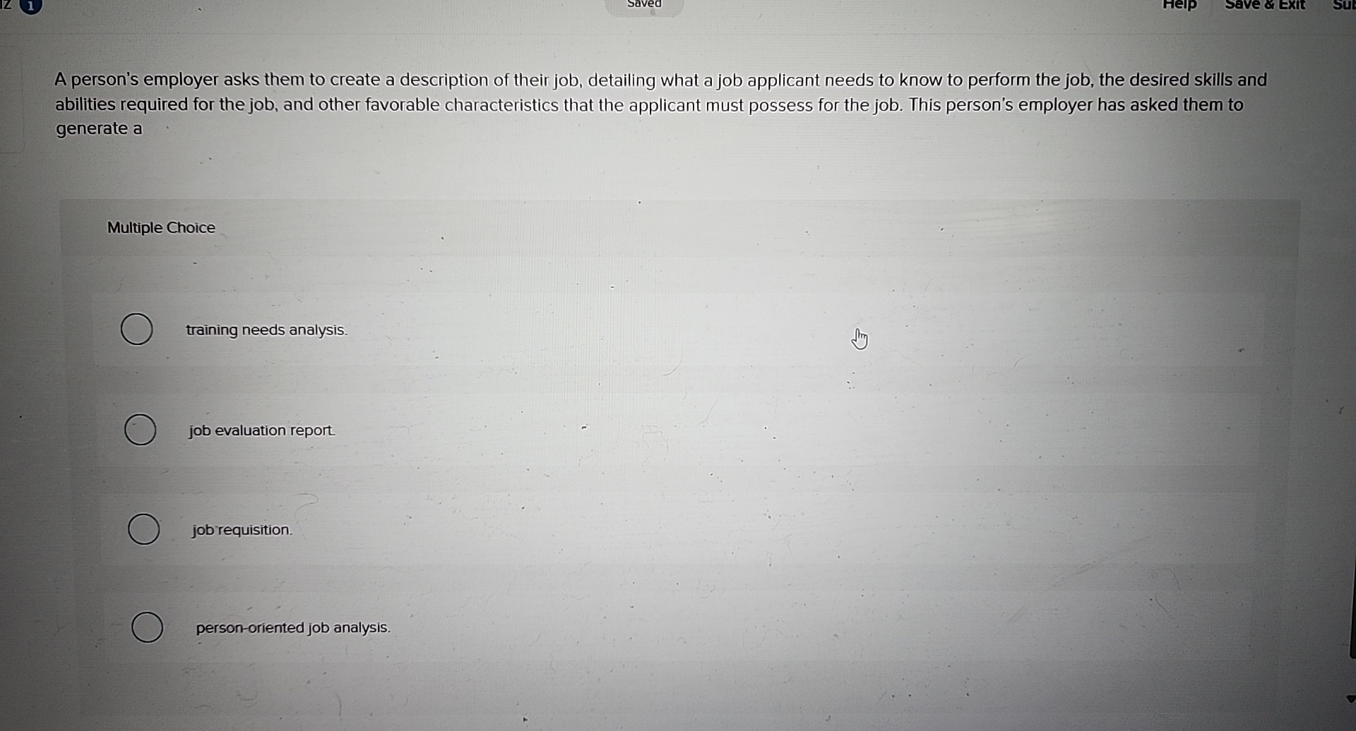 Solved A person's employer asks them to create a description | Chegg.com