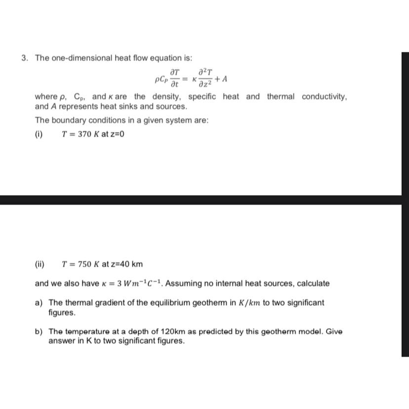 Solved The one-dimensional heat flow equation | Chegg.com