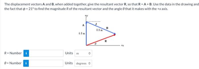 Solved The displacement vectors A and B, when added | Chegg.com
