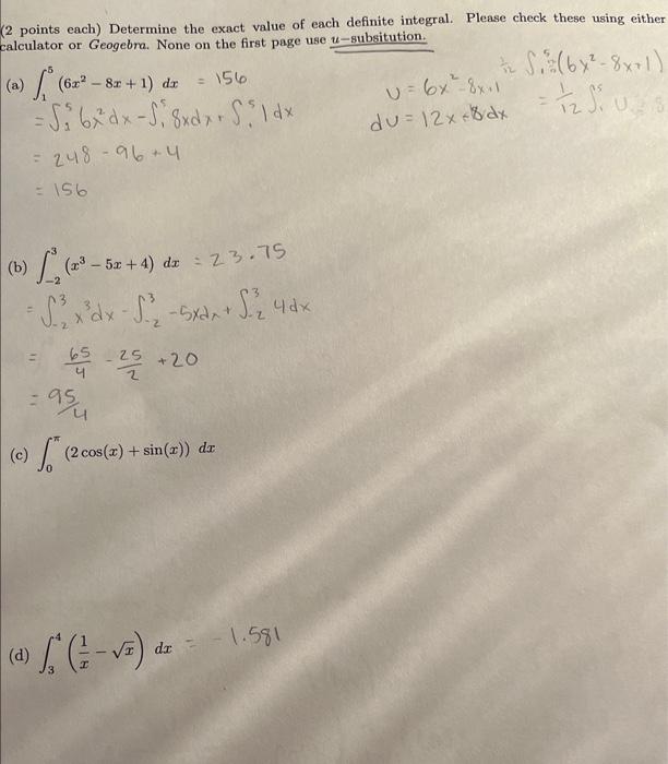 Solved (2 points each) Determine the exact value of each | Chegg.com