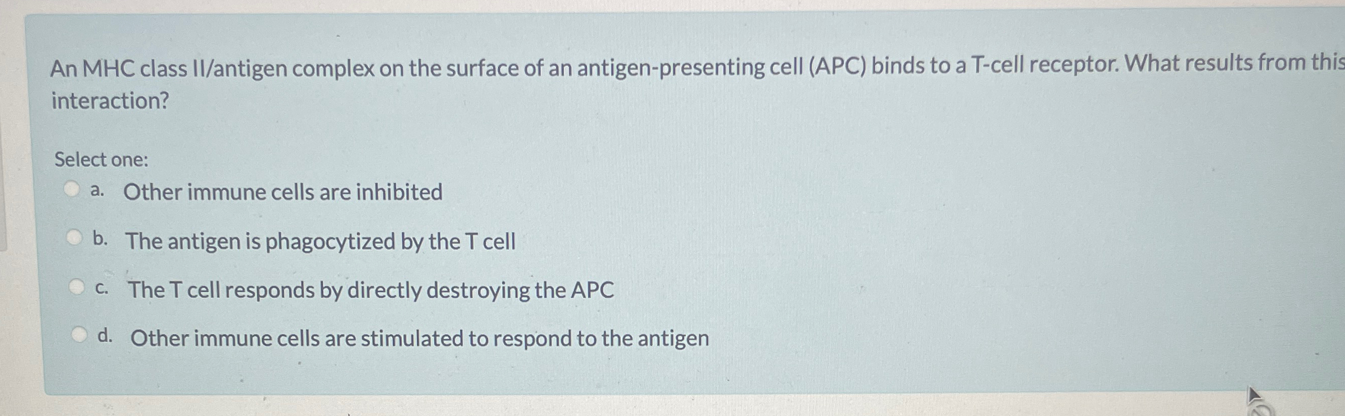 Solved An MHC class II/antigen complex on the surface of an | Chegg.com