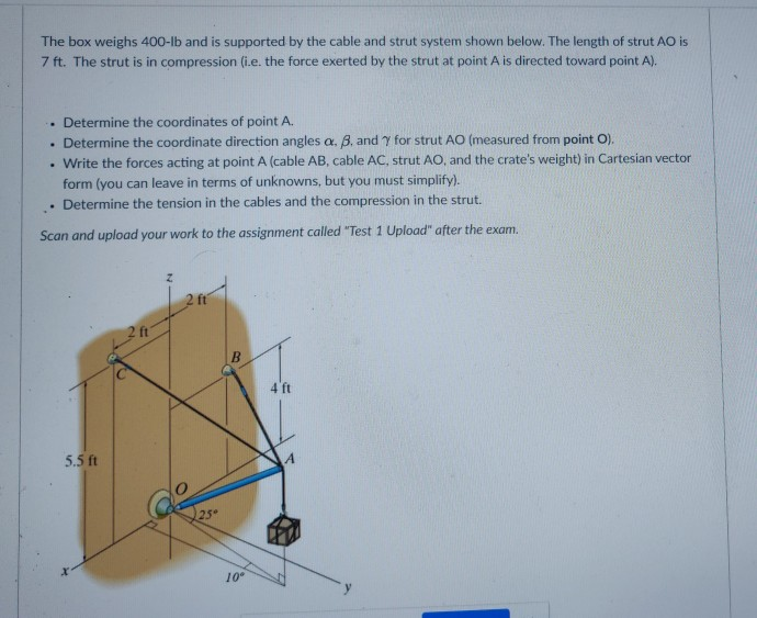 Solved The box weighs 400-lb and is supported by the cable | Chegg.com