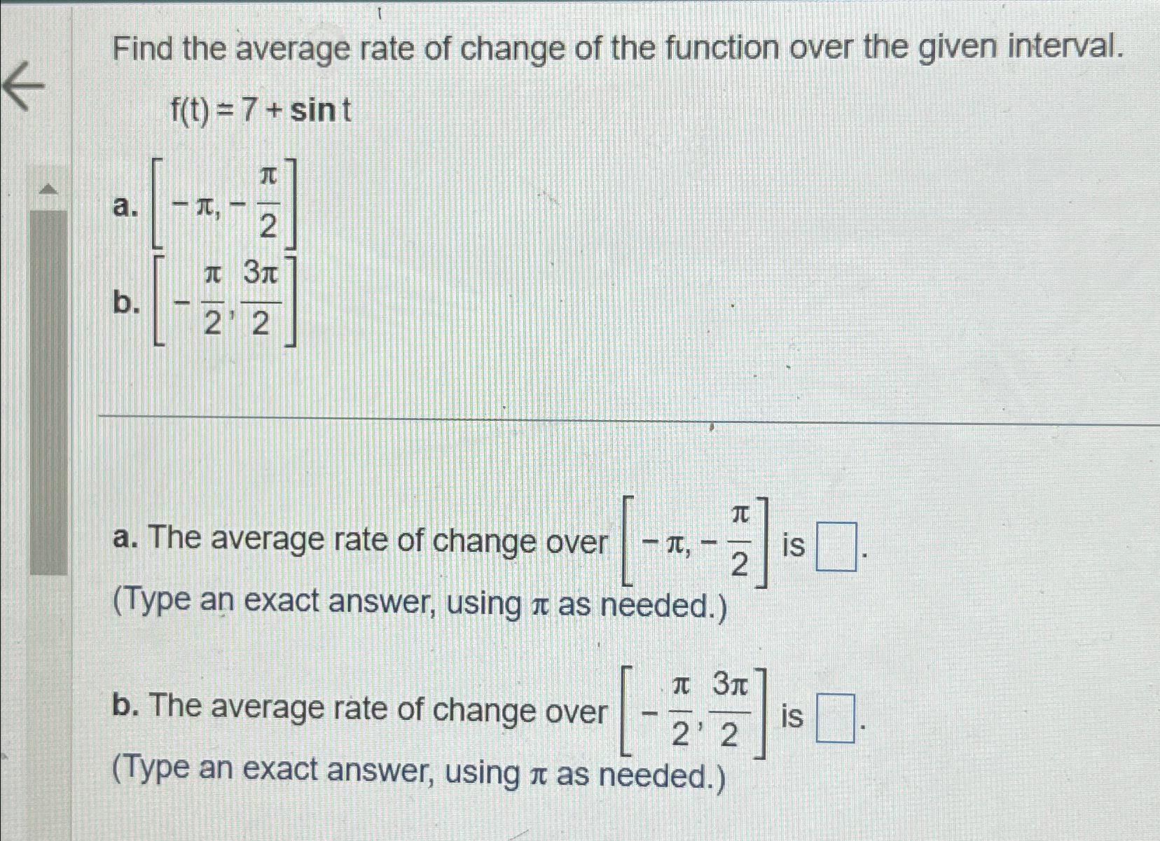 Solved Find the average rate of change of the function over | Chegg.com