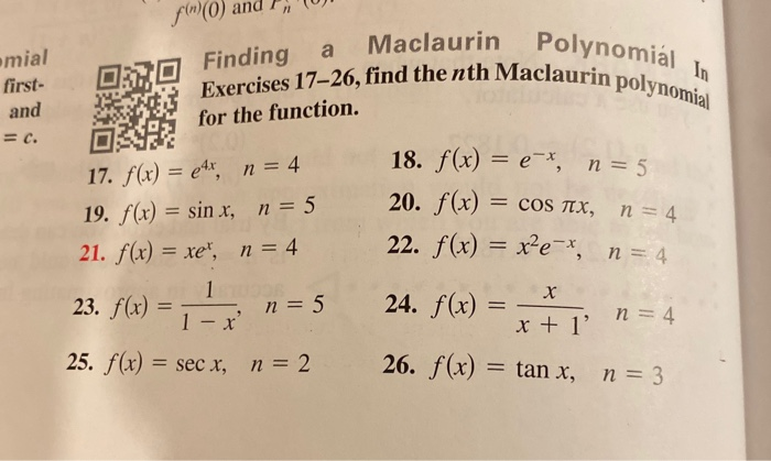 Solved Polynomial in Exercises 17–26, find the nth Maclaurin | Chegg.com