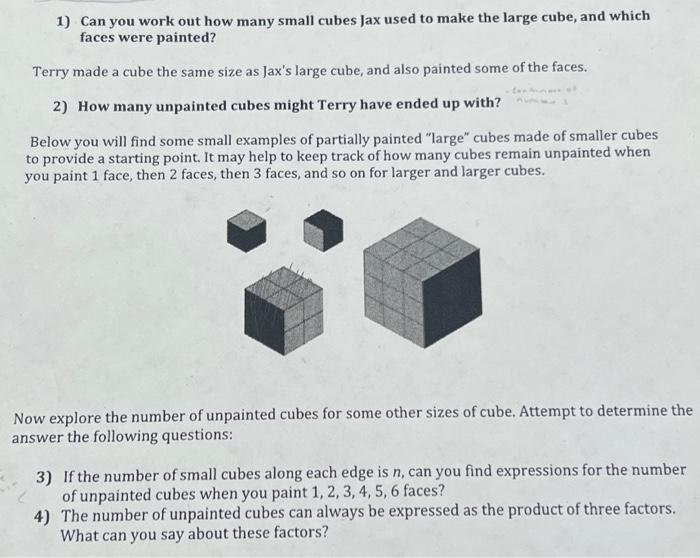 1) Can you work out how many small cubes Jax used to | Chegg.com