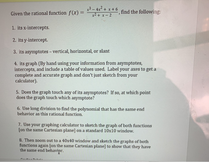 Solved Given the rational function f(x) = x3 - 4x2 + x + 6 | Chegg.com