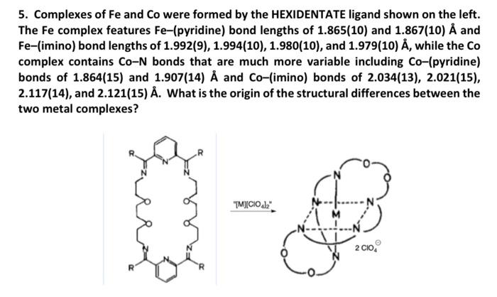 Solved 5. Complexes of Fe and Co were formed by the | Chegg.com