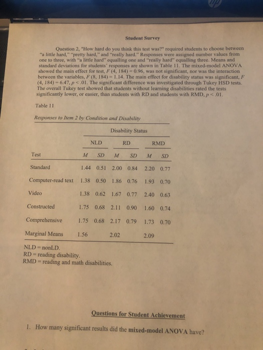 Solved Mixed-Model ANOVA Article This exerpt from a | Chegg.com