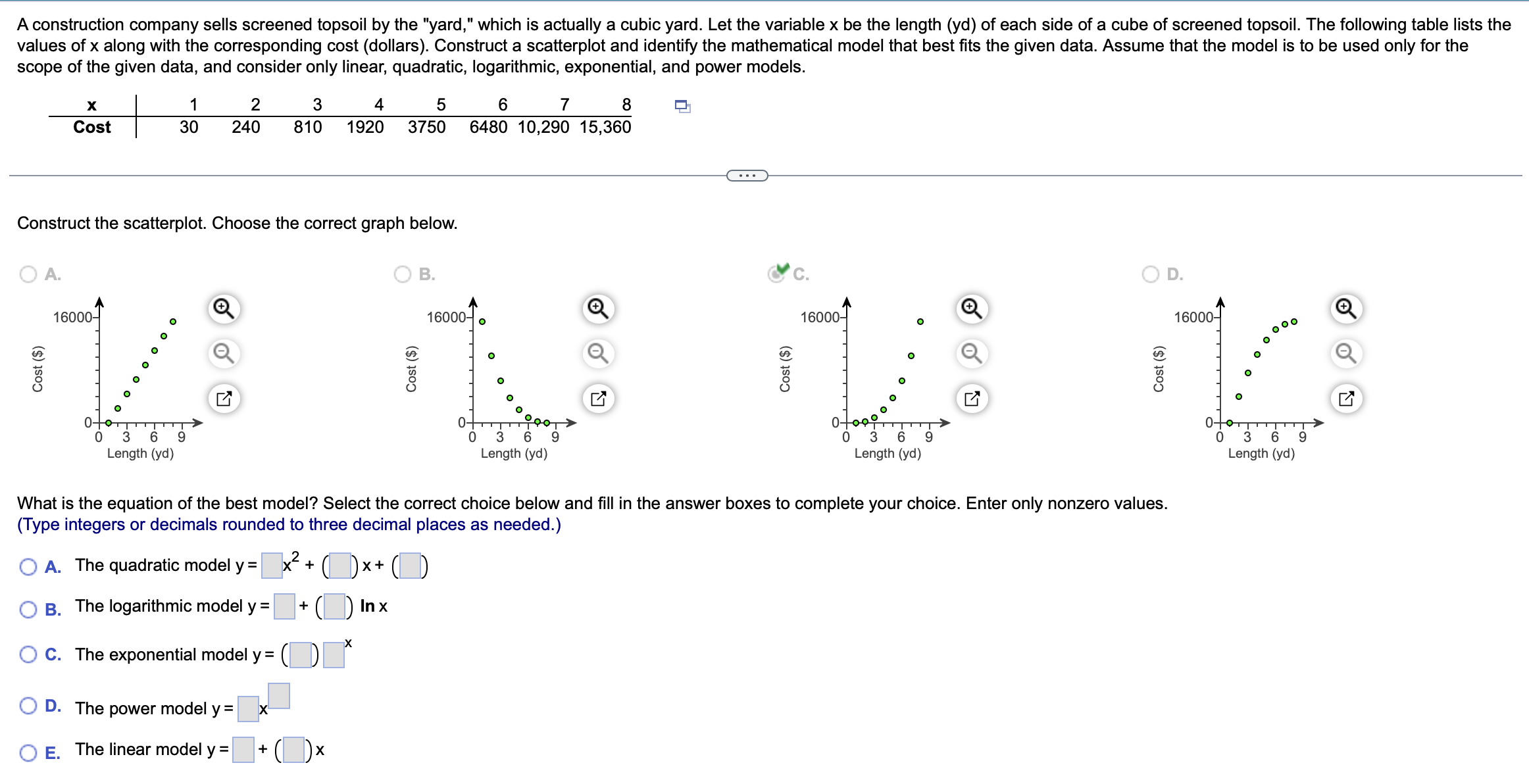 Solved values of x ﻿along with the corresponding cost | Chegg.com