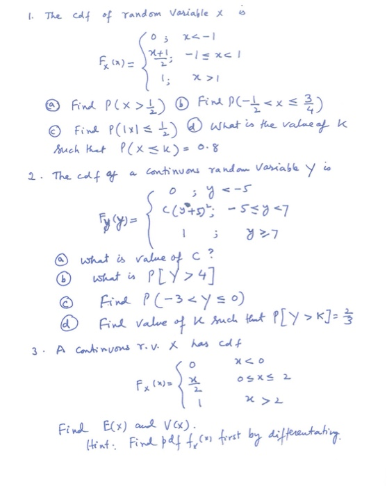 Solved 1. The calf of random Variable x is F(X) = - x 1 x>1 | Chegg.com
