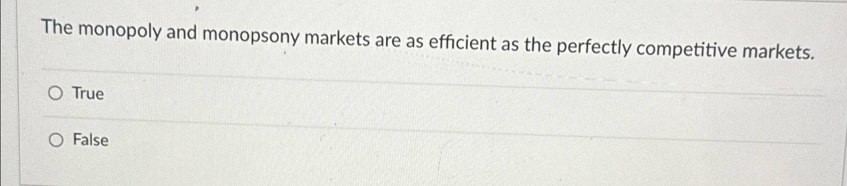 Solved The monopoly and monopsony markets are as efficient | Chegg.com