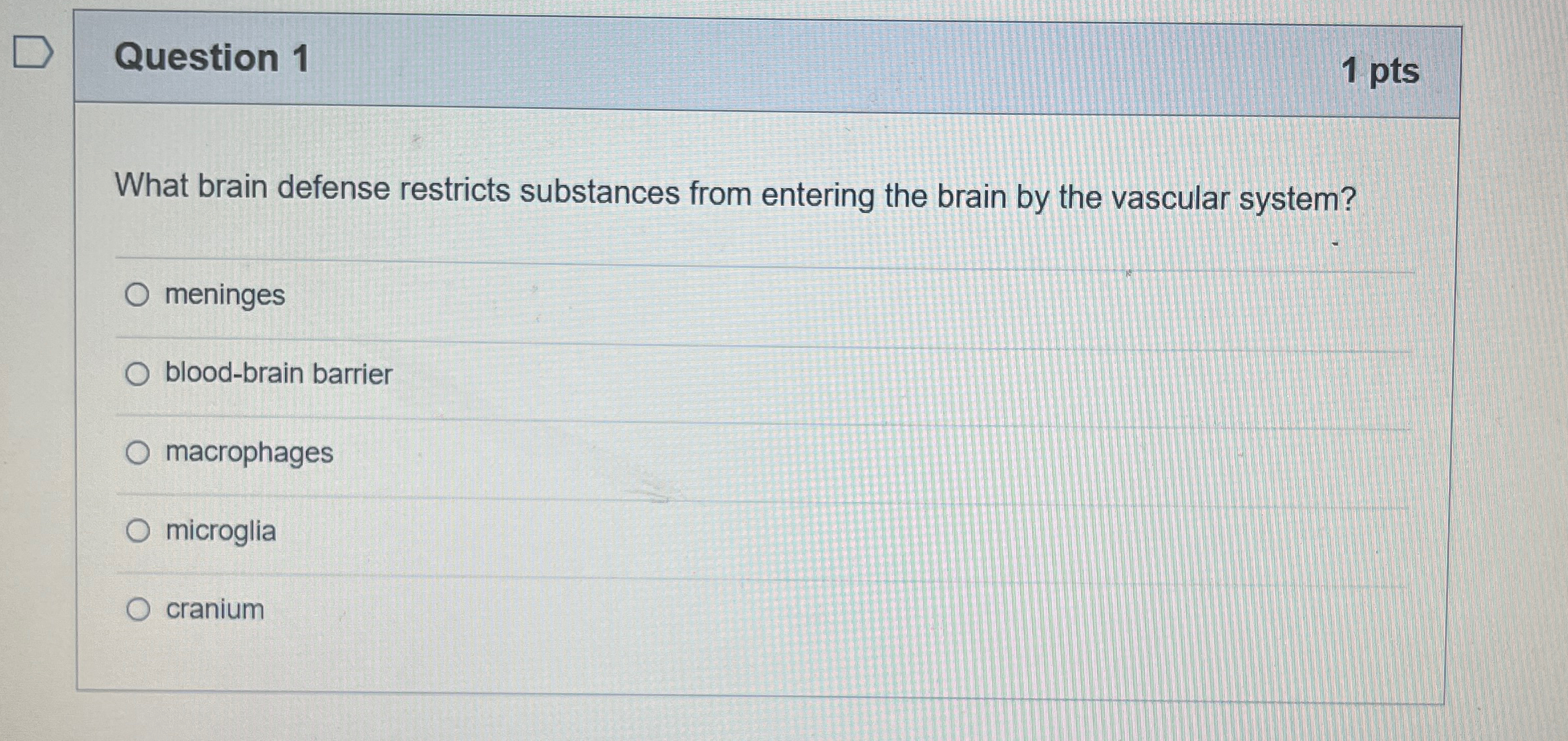 Solved Question 11 ﻿ptsWhat brain defense restricts | Chegg.com