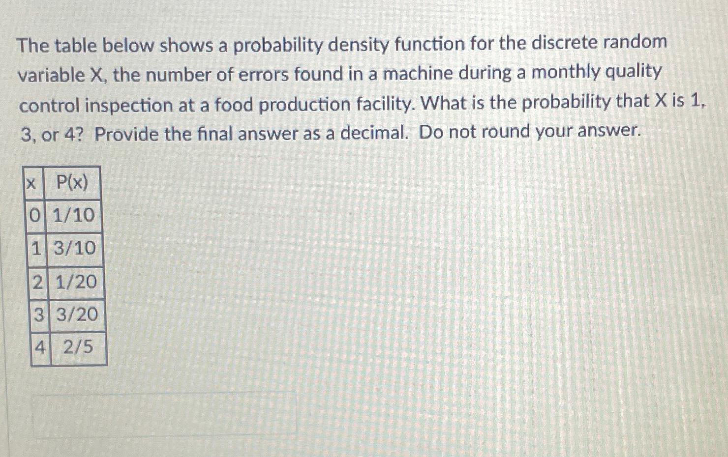 Solved The table below shows a probability density function | Chegg.com