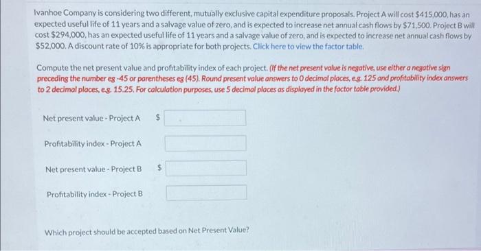 Solved Ivanhoe Company is considering two different, | Chegg.com