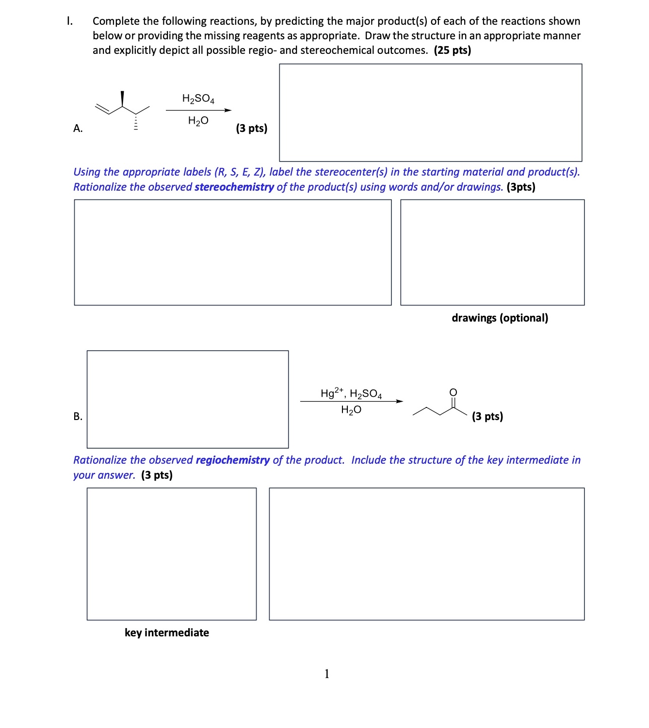 Solved I. Complete the following reactions, by predicting | Chegg.com