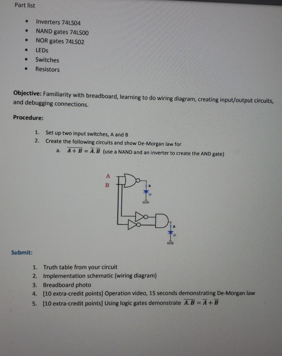 Solved Part list . . Inverters 74LS04 NAND gates 74LSOO NOR | Chegg.com