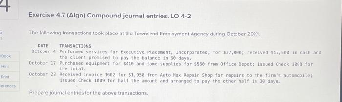 Solved S Book Hint Print ferences Exercise 4.7 (Algo) | Chegg.com