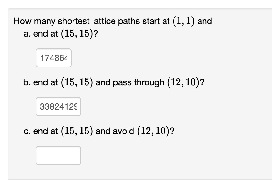 Solved How many shortest lattice paths start at (1,1) ﻿anda. | Chegg.com