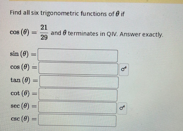 Solved Find all six trigonometric functions of θ | Chegg.com