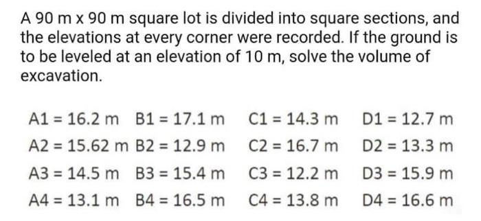 Solved A 90 m x 90 m square lot is divided into square | Chegg.com