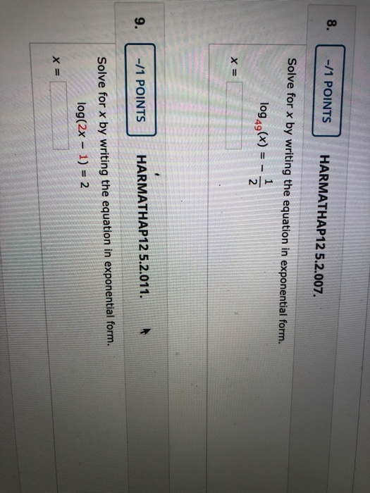 Solved -/1 POINTS HARMATHAP12 5.2.007. Solve for x by | Chegg.com