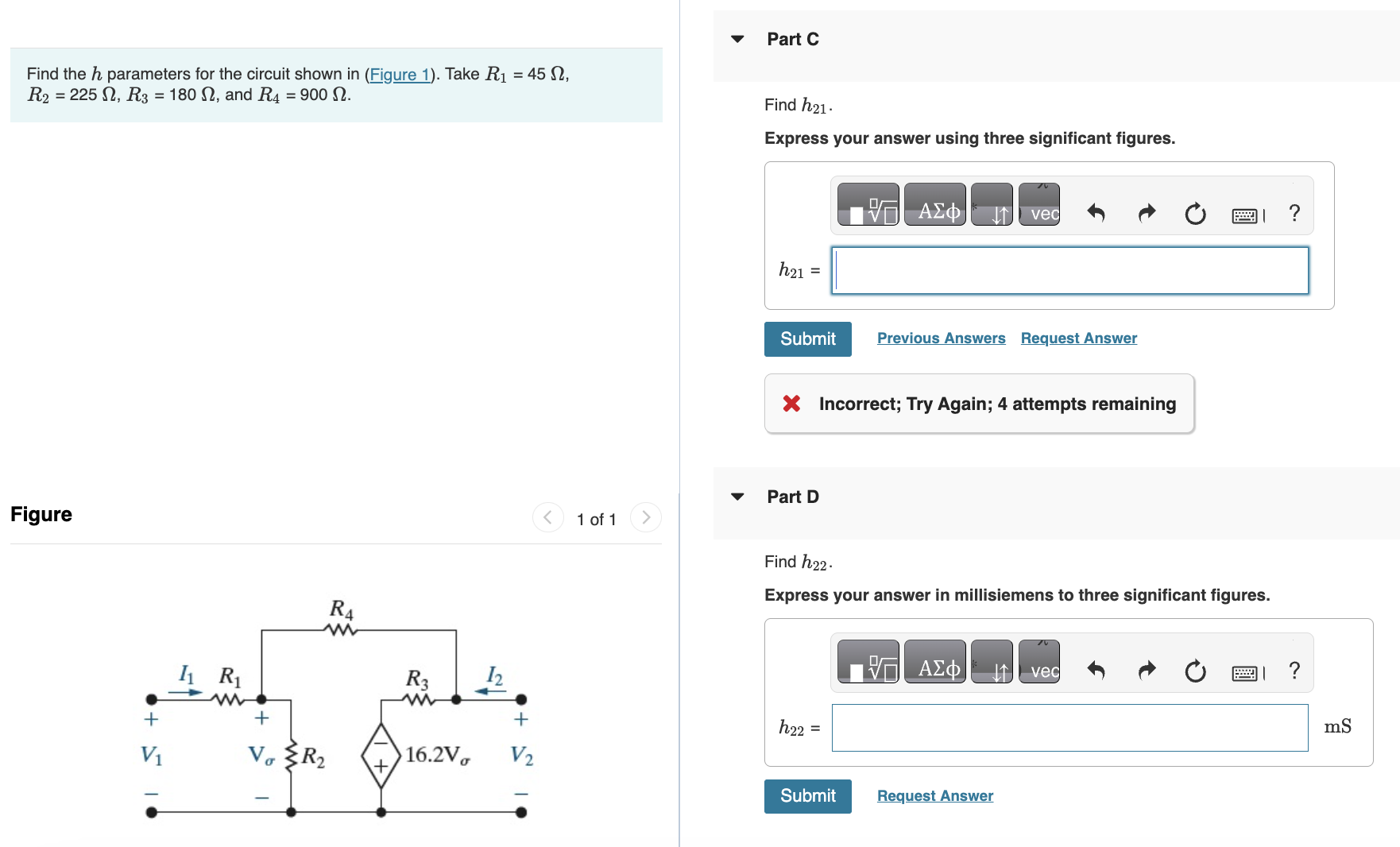 Solved Find the h ﻿parameters for the circuit shown | Chegg.com
