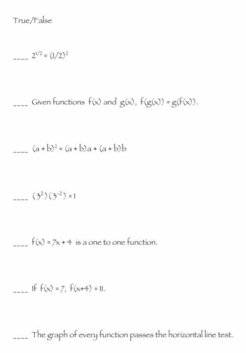 Solved True/False 21/2=(1/2)2 Given functions f(x) and | Chegg.com