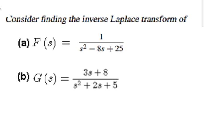 Solved Consider finding the inverse Laplace transform of (a) | Chegg.com