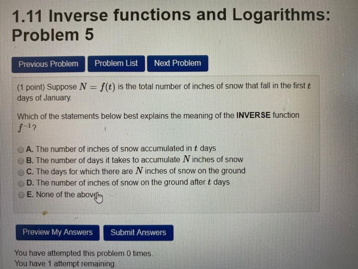 Solved 1.11 Inverse functions and Logarithms: Problem 4 | Chegg.com