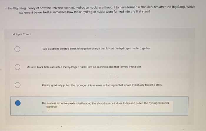 Solved In the Big Bang theory of how the universe started, | Chegg.com