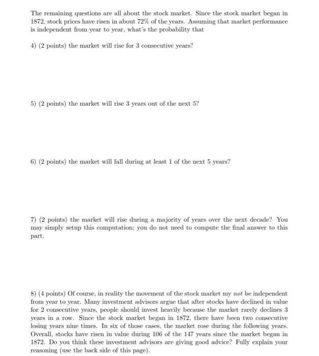 Solved The remaining questions are all about the stock | Chegg.com