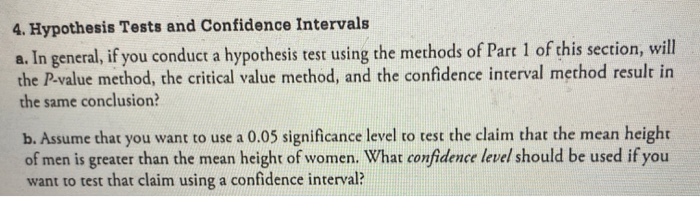Solved 4. Hypothesis Tests and Confidence Intervals a. In | Chegg.com