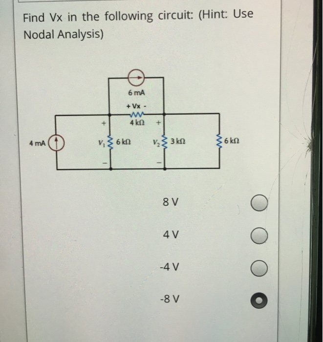 Solved Find Vx in the following circuit: (Hint: Use Nodal | Chegg.com