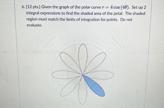 Solved 6. [12 pts.] Given the graph of the polar curve | Chegg.com