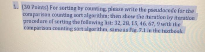 Solved 1 30 Points For Sorting By Counting Please Write