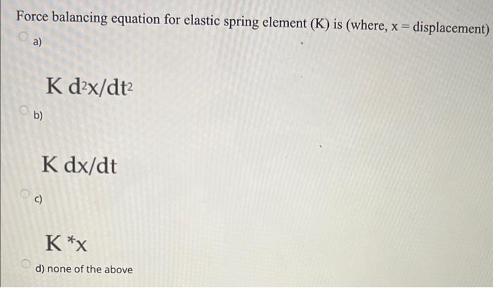 Solved Force balancing equation for elastic spring element | Chegg.com