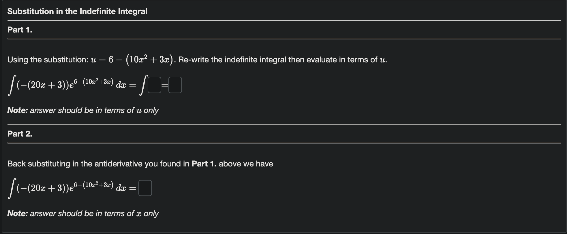 Solved Substitution in the Indefinite IntegralPart 1.Using | Chegg.com