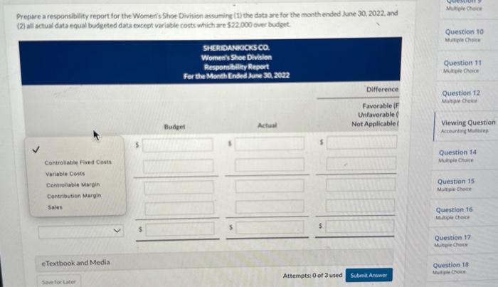 Current Attempt in Progress Sheridan Kicks Co. has | Chegg.com
