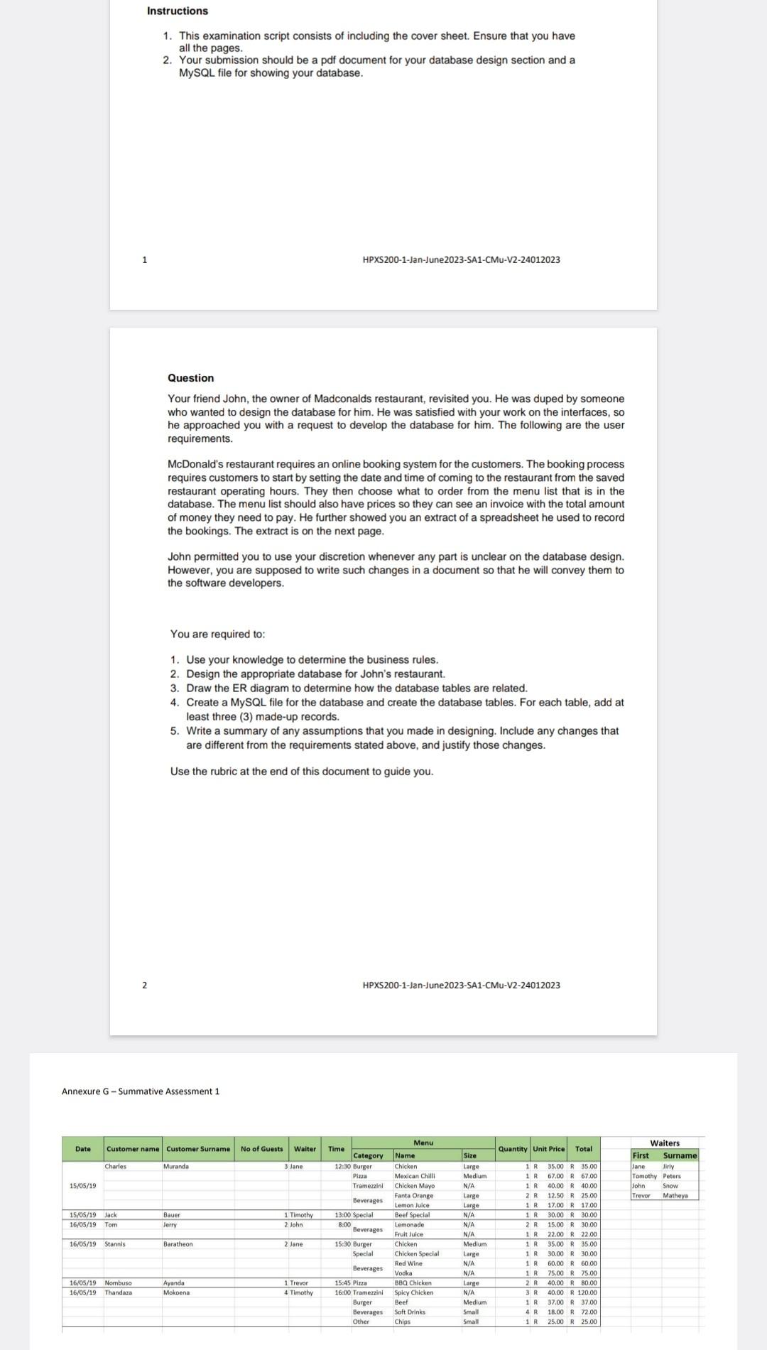 Instructions 1. This examination script consists of | Chegg.com