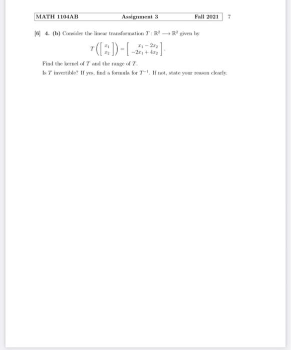 Solved MATH 1104AB Assignment 3 Fall 2021 6 [6] 4. (a) | Chegg.com