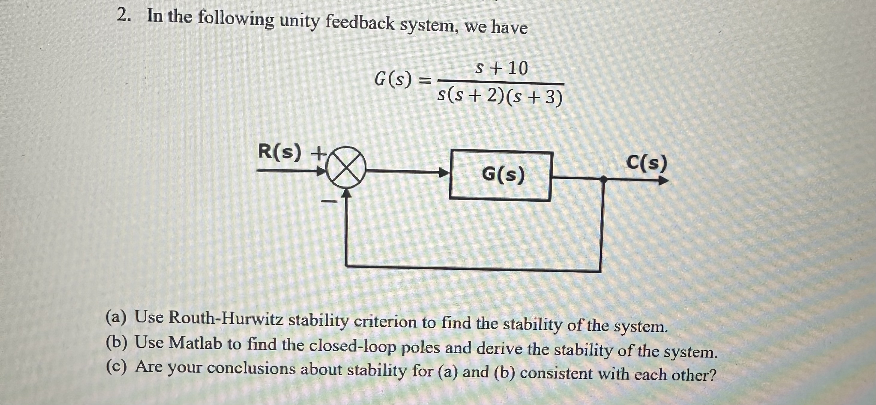 Solved In the following unity feedback system, we | Chegg.com
