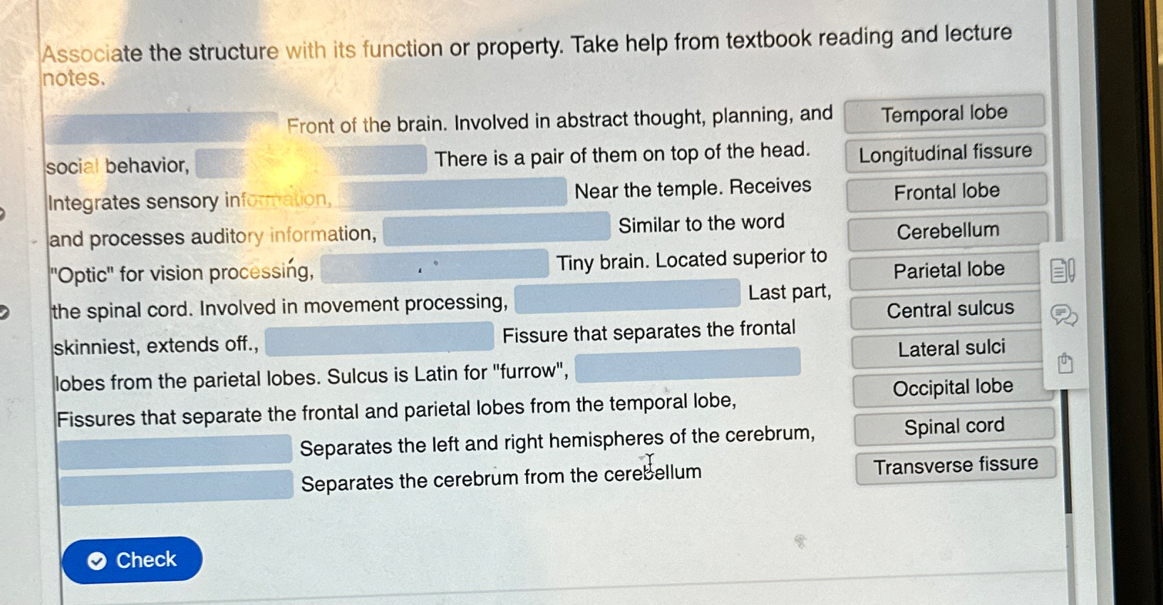 Solved Associate the structure with its function or | Chegg.com