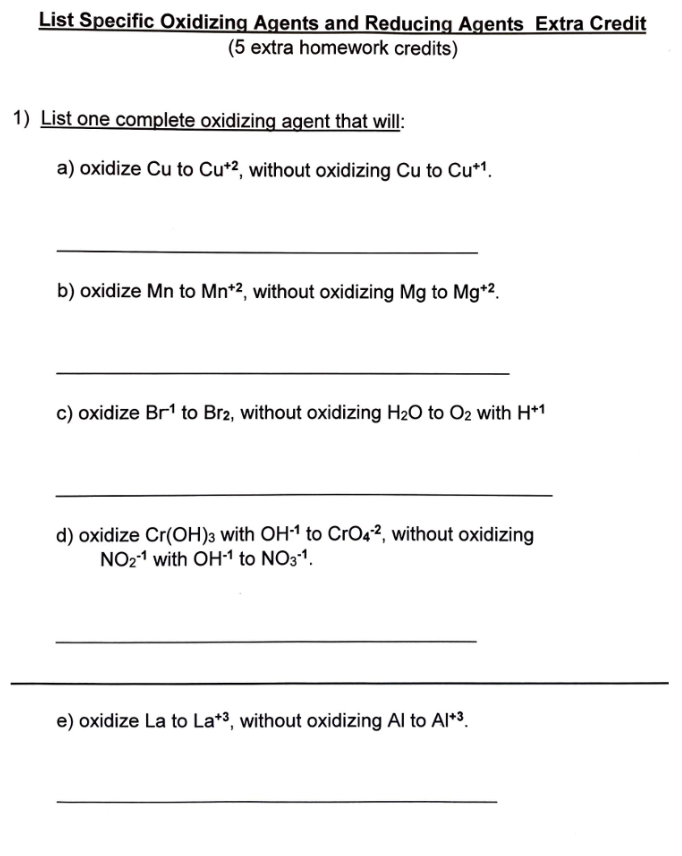 Solved List Specific Oxidizing Agents and Reducing Agents | Chegg.com