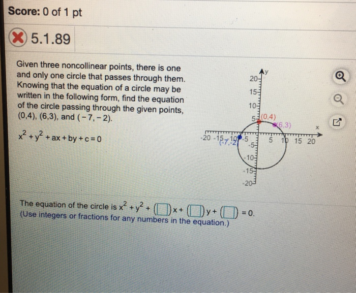 Solved Score: 0 of 1 pt X 5.1.89 o Given three noncollinear | Chegg.com