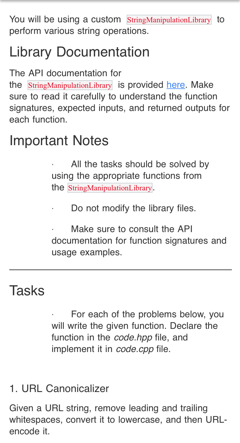 Solved You will be using a custom StringManipulationLibrary | Chegg.com