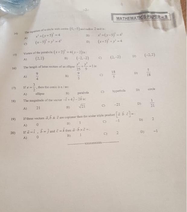 Solved 14) The cquation of a circle with cerite (0,−5) and | Chegg.com