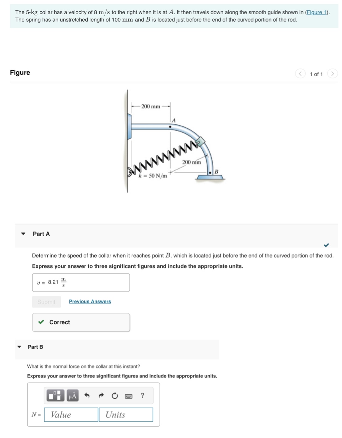 Solved The 5-kg collar has a velocity of 8(m)/(s) to the | Chegg.com